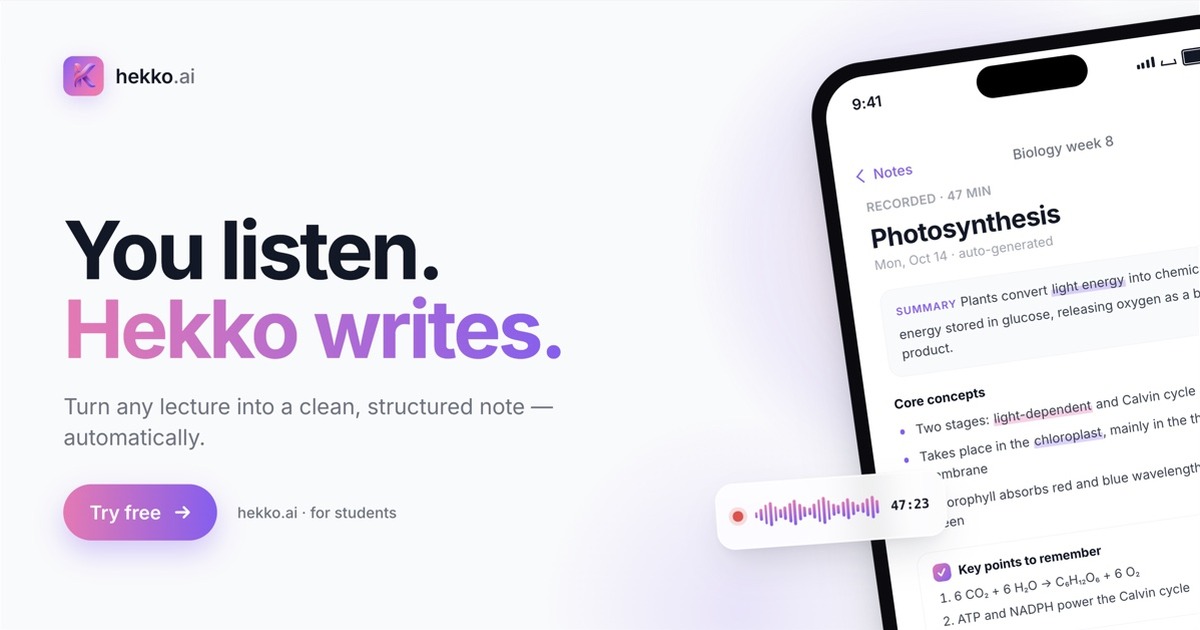 Hekko — Turn Lectures into Notes with AI